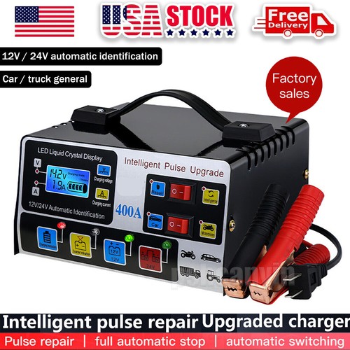 12V/24V 400A Smart Battery Charger Automatic Pulse Repair Car Battery Charger US | Portable ...