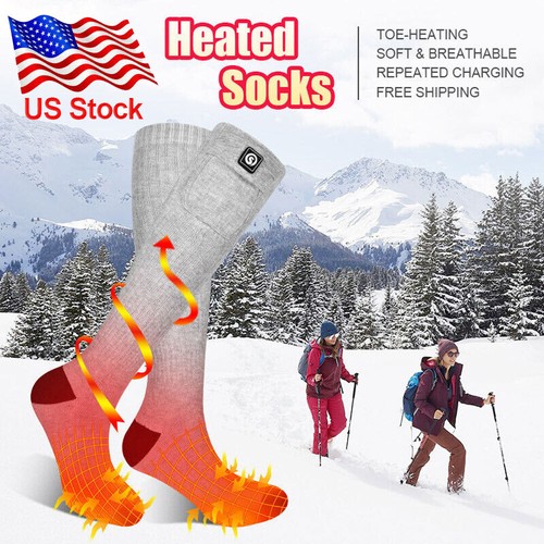Electric Heated Socks Rechargeable Battery Winter Men Warm Skiing ...