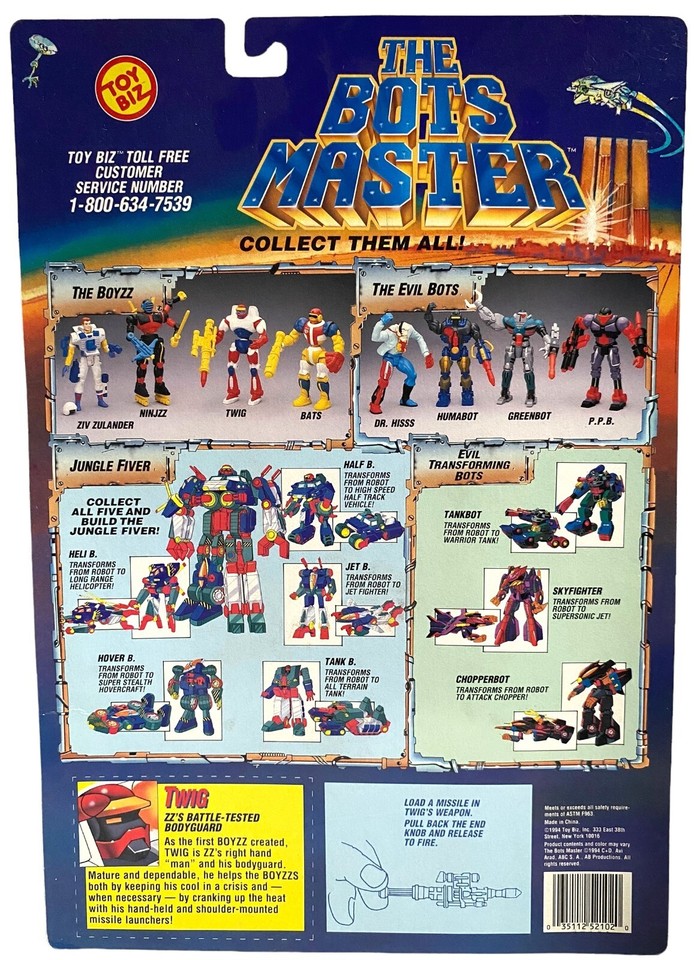 Bots Master Twig Vtg 1994 Action Figure NEW ZZ's Bodyguard Boyzz Robot ...