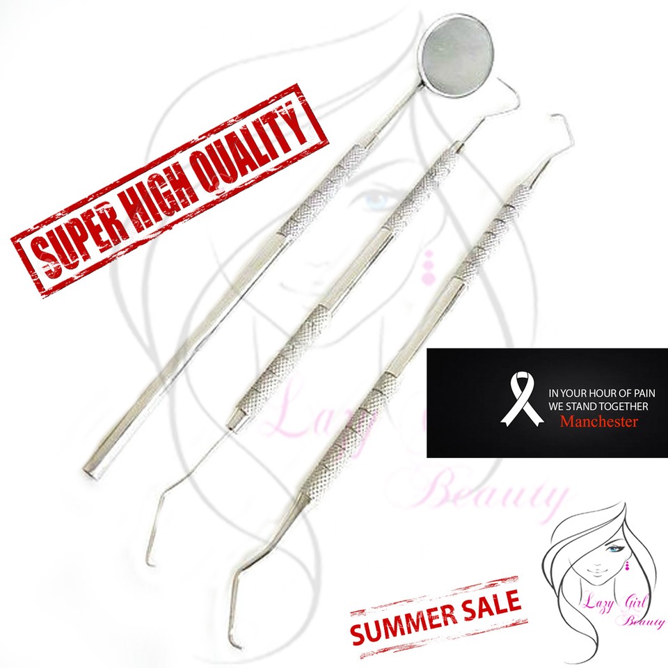 3pcs Dental Kit Tooth Scraper Mirror Scale Set Tartar Calculus Plaque ...