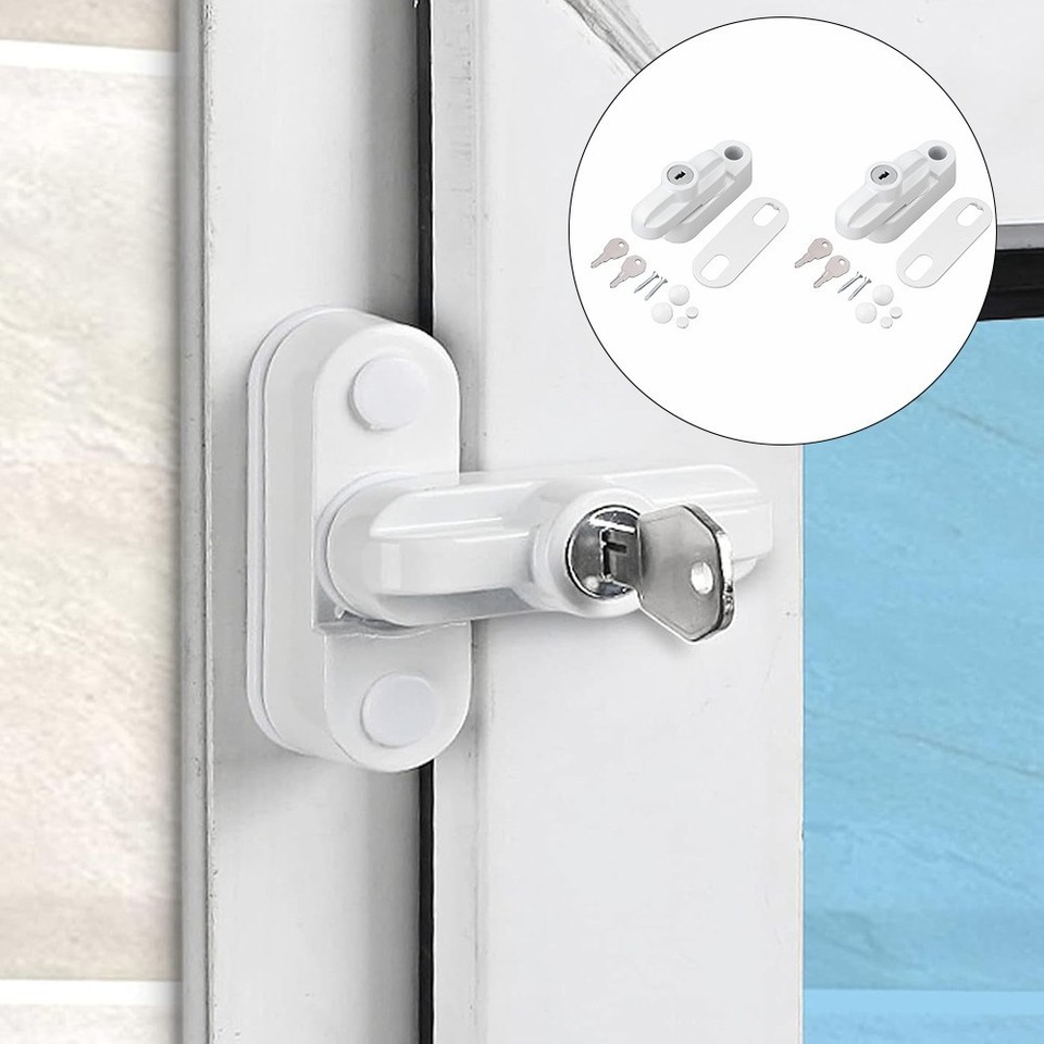 2 PCS Window Lock Set Door And Window Safety Latch Aluminum Alloy White ...