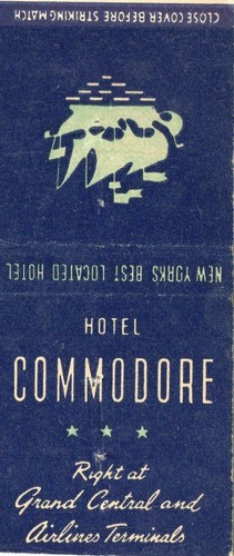 Vintage 1940's Matchbook Cover Hotel Commodore Grand Hyatt Hotel NYC ...