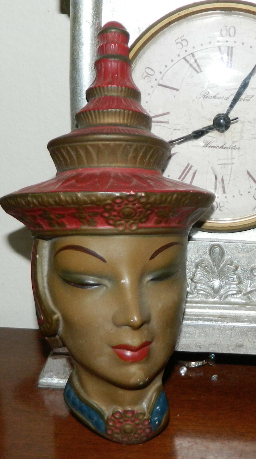 VINTAGE 1958 Bossons Pottery England Chalkware Burmese Lady Wall Pocket ...