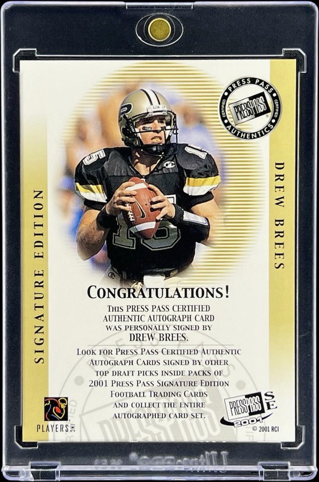 2001 Press Pass Authentics Drew Brees Rookie on card Autograph Saints ...