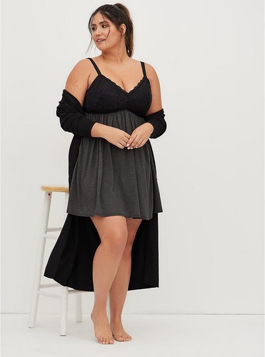 NWT Torrid Super Soft Lace Bust Sleep Chemise Black & Grey, Plus Size 6 ...