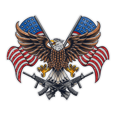 Eagle United States American Flag and Machine Gun Bumper Sticker ...