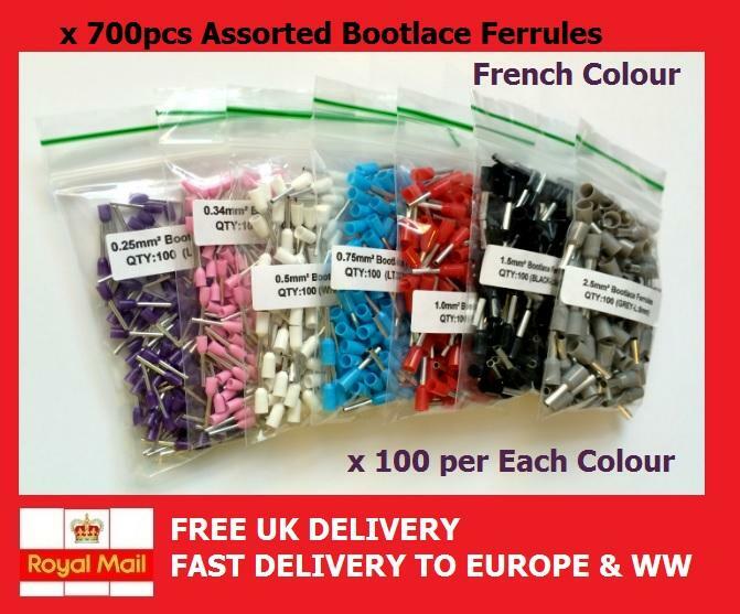 700pcs Bootlace Ferrules Cord End Terminal Crimps French Colour Code 0. ...