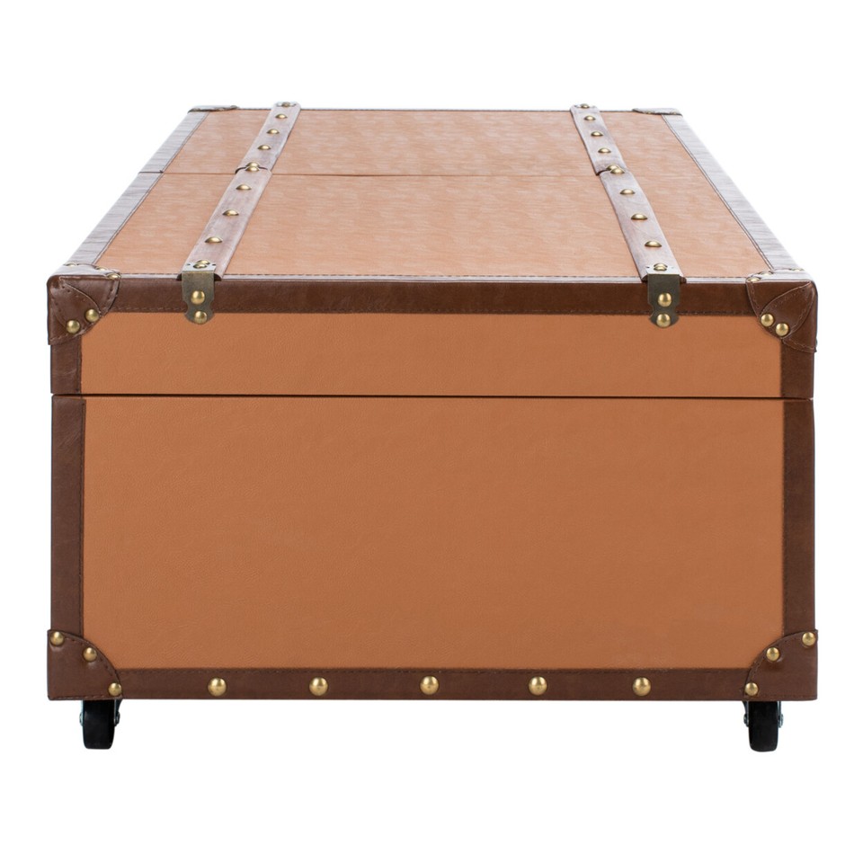 SAFAVIEH Zoe Coffee Table Storage Trunk With Wine Rack | Cognac | | eBay