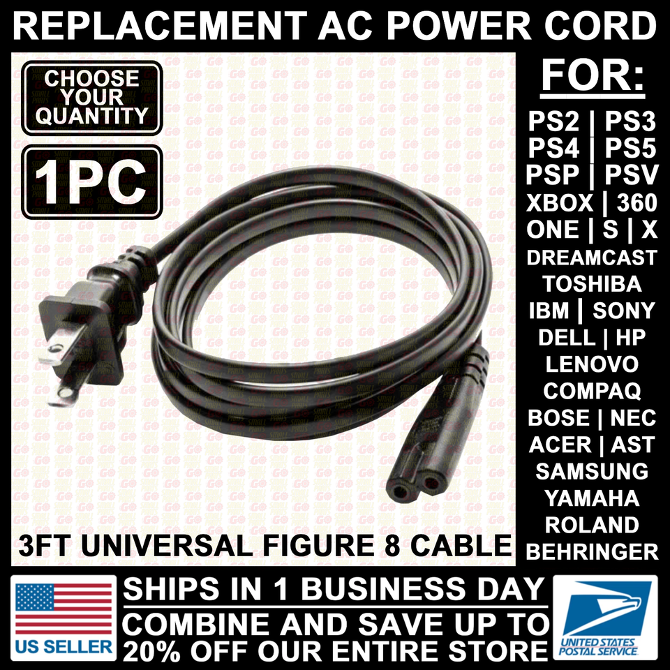 Original Replacement AC Power Cord for PS1/PS2/PS3/PS4/PS5/Xbox/360/One ...