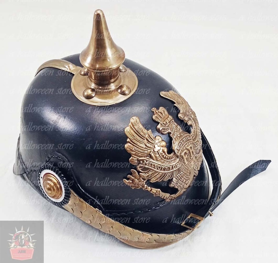 German Prussian Officer Leather Pickelhaube Helmet WW1 WW2 Spiked LARP ...