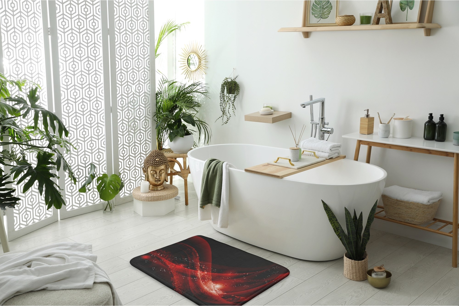 Stilvoller Badteppich Modern Badematte mit Druck Design Rote ...