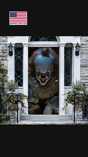 Halloween IT Pennywise Theme Door Window Cover Banner Backdrop Scary ...