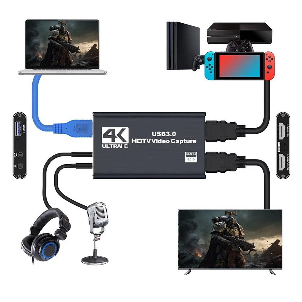 Audio Video Capture Card USB 3.0 HDMI Video Capture Device 4K Full HD ...