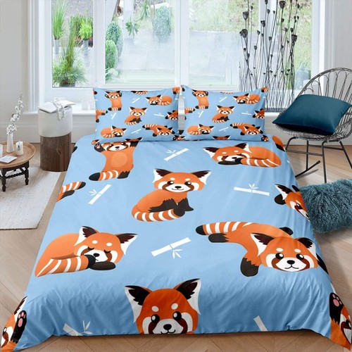 Red Panda Bedding Set Cute Animal Comforter Cover Kids Toddler Cartoon ...