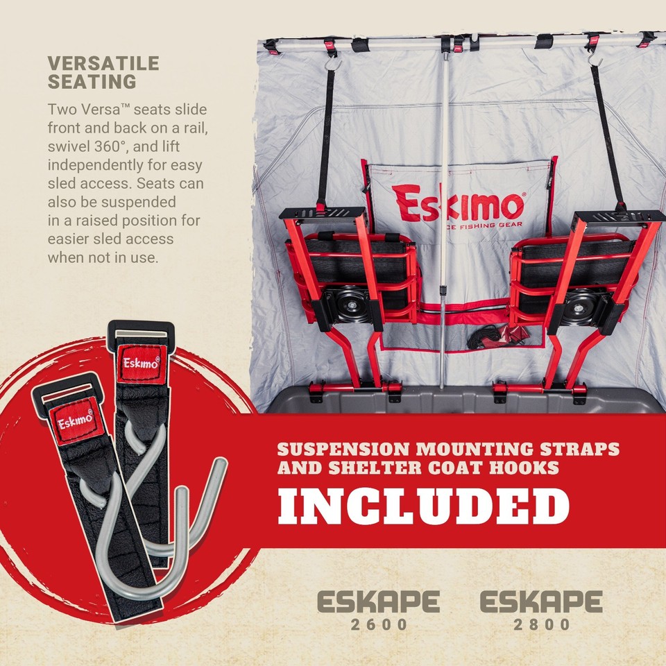 Eskimo Eskape 2600 Sled Ice Shelter, Insulated, Red/Black, 2-Person ...