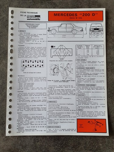 FICHE TECHNIQUE AUTOMOBILE MERCEDES BENZ 200 D | eBay