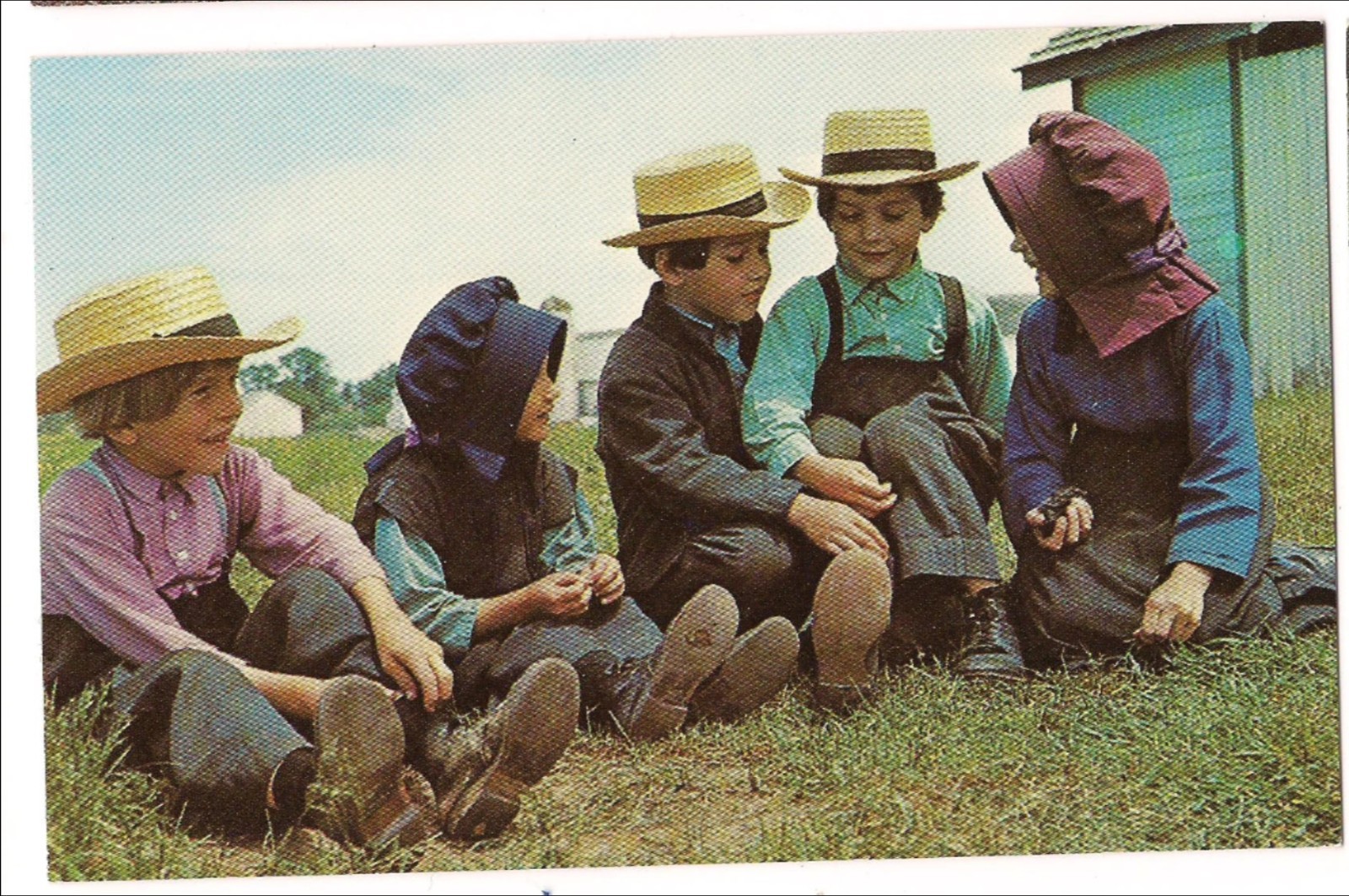 AMISH Children Greetings Penna Dutch Country PA Postcard Religious Sect ...