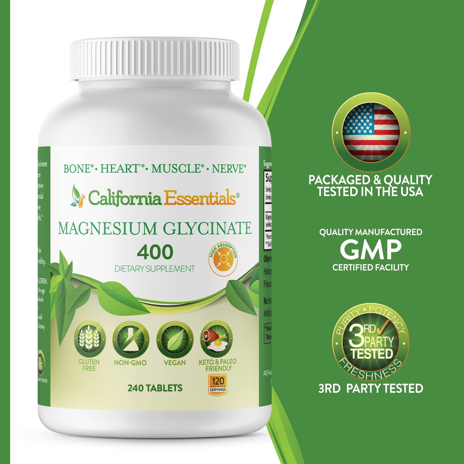 Magnesium 400mg for Sleep, Heart, Bone, Muscle & Nerve Health, All ...