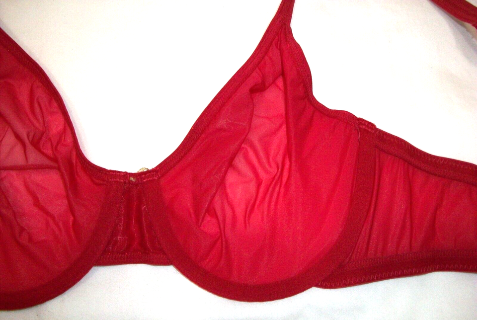 SEXY NWOT WARNERS 36C COMPLETE SHEER DARKER RED STRETCH U/W DEMI BRA ...