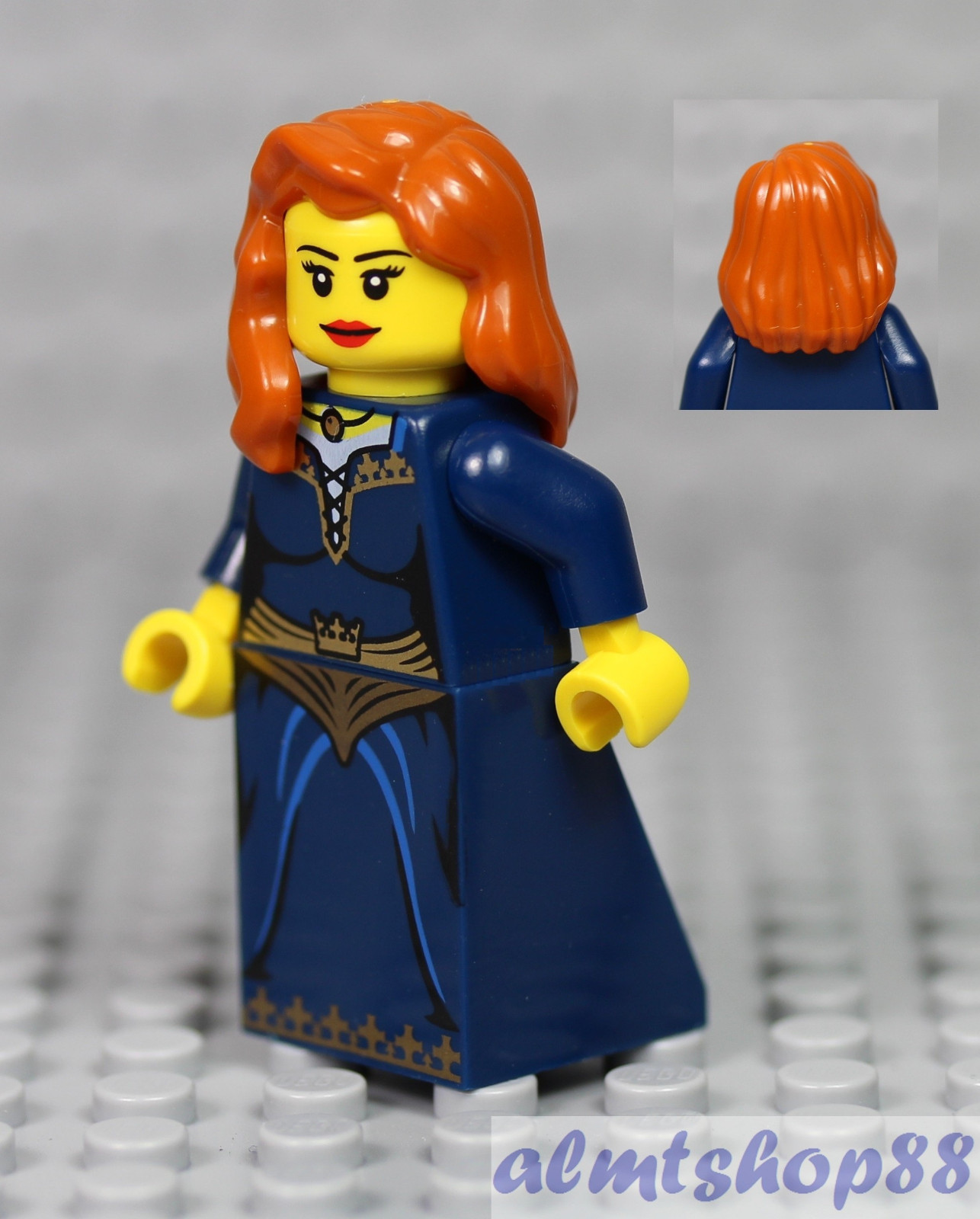 LEGO - Female Minifigure Dark Blue Dress & Dark Orange Hair Princess ...