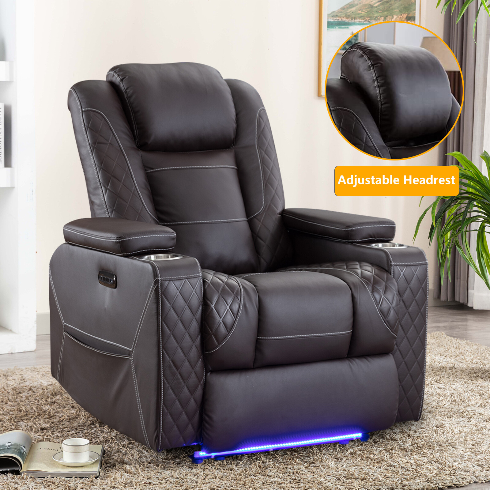 Electric Power Recliner Chair Home Theater Seat Sofa w/Power Headrest ...