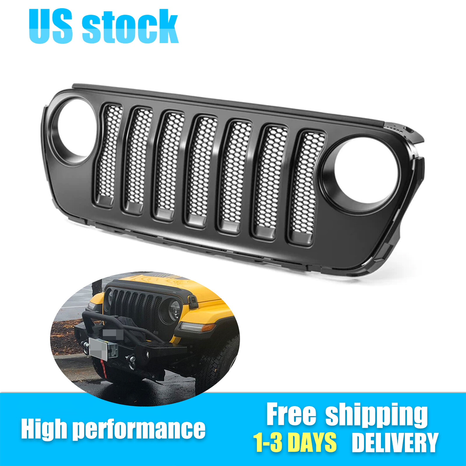 Fits 2018-2023 Jeep Wrangler 82215114 New Front Grille W/ Mesh Inserts ...