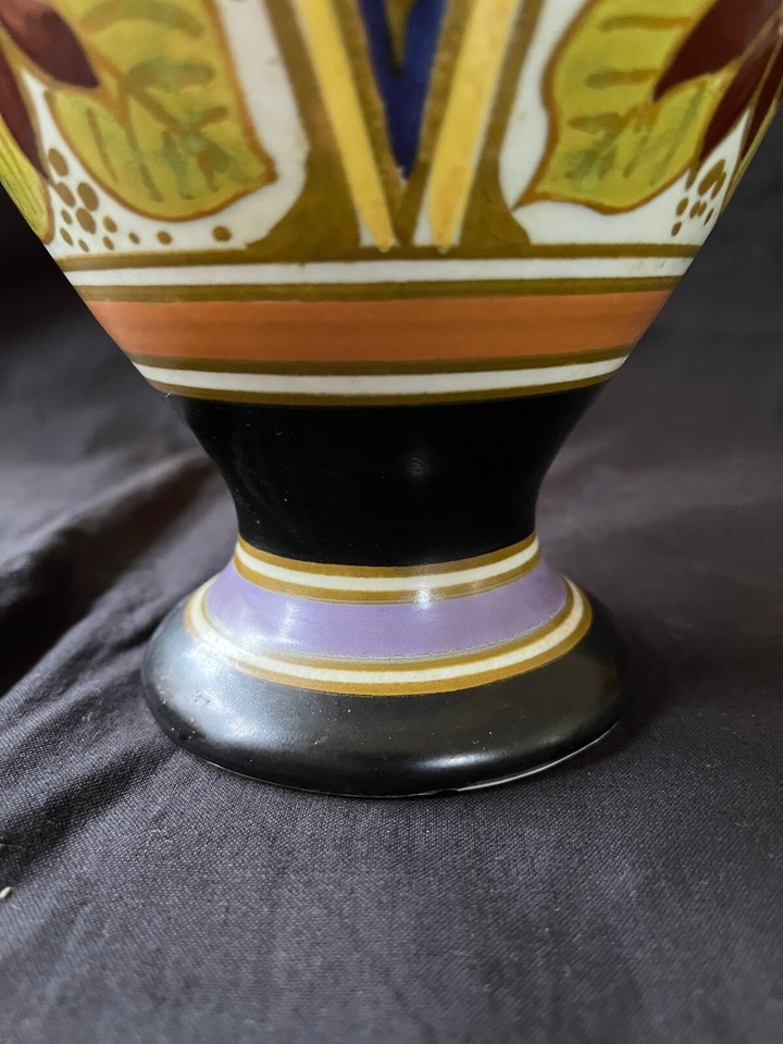 antique dutch Gouda pottery vase. Approx 1920. Several marks. decor ...