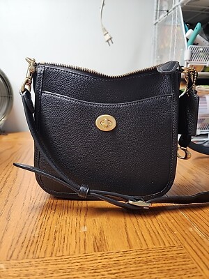 Coach Chaise Polished Black Pebbled Leather Small Crossbody Bag CC390 ...