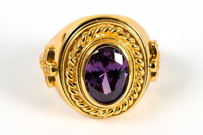 Mens Bishop Clergy Ring (SUBS360 G-P), Oval Purple Stone, Gold Plated ...