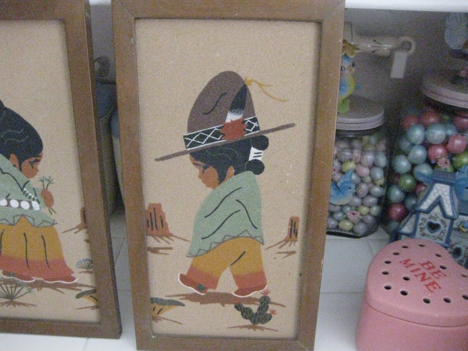 Pair Of Navajo Boy And Girl Native American Sand Painting Wall Hanging ...