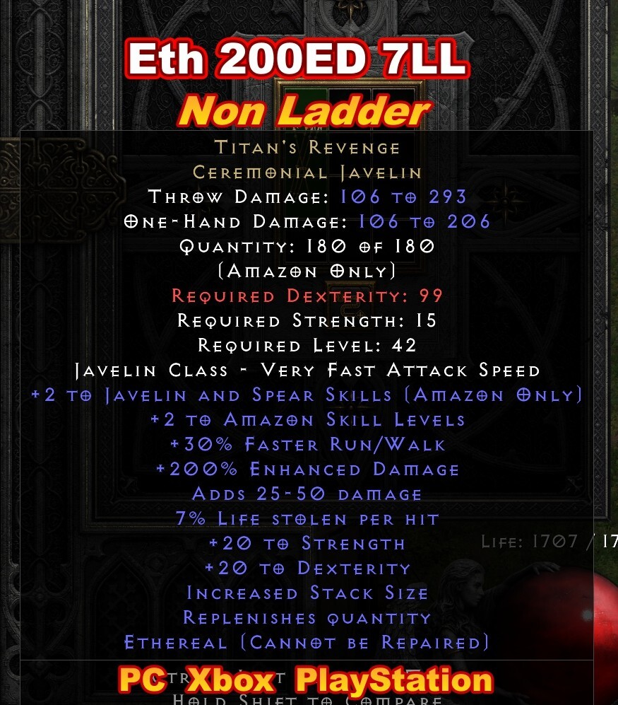 Titan's Revenge Ethereal 200/7 Diablo 2 Resurrected Non Ladder D2r SC ...