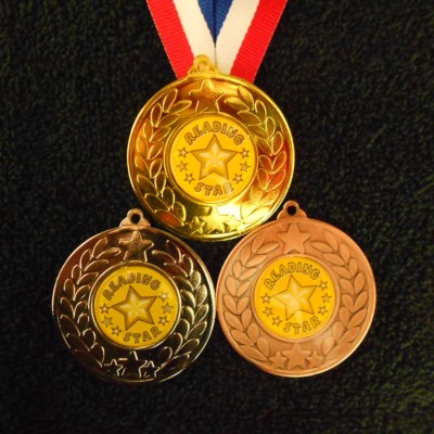 Reading Star Medal & Ribbon Engraved Club School Award Trophy 50mm ...