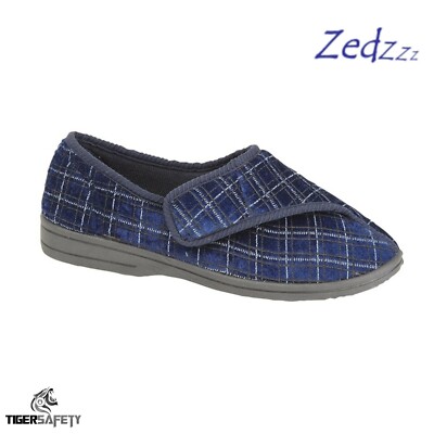 Zedzzz George MS492C Blue Check Velour Men's Touch Fastened Washable ...