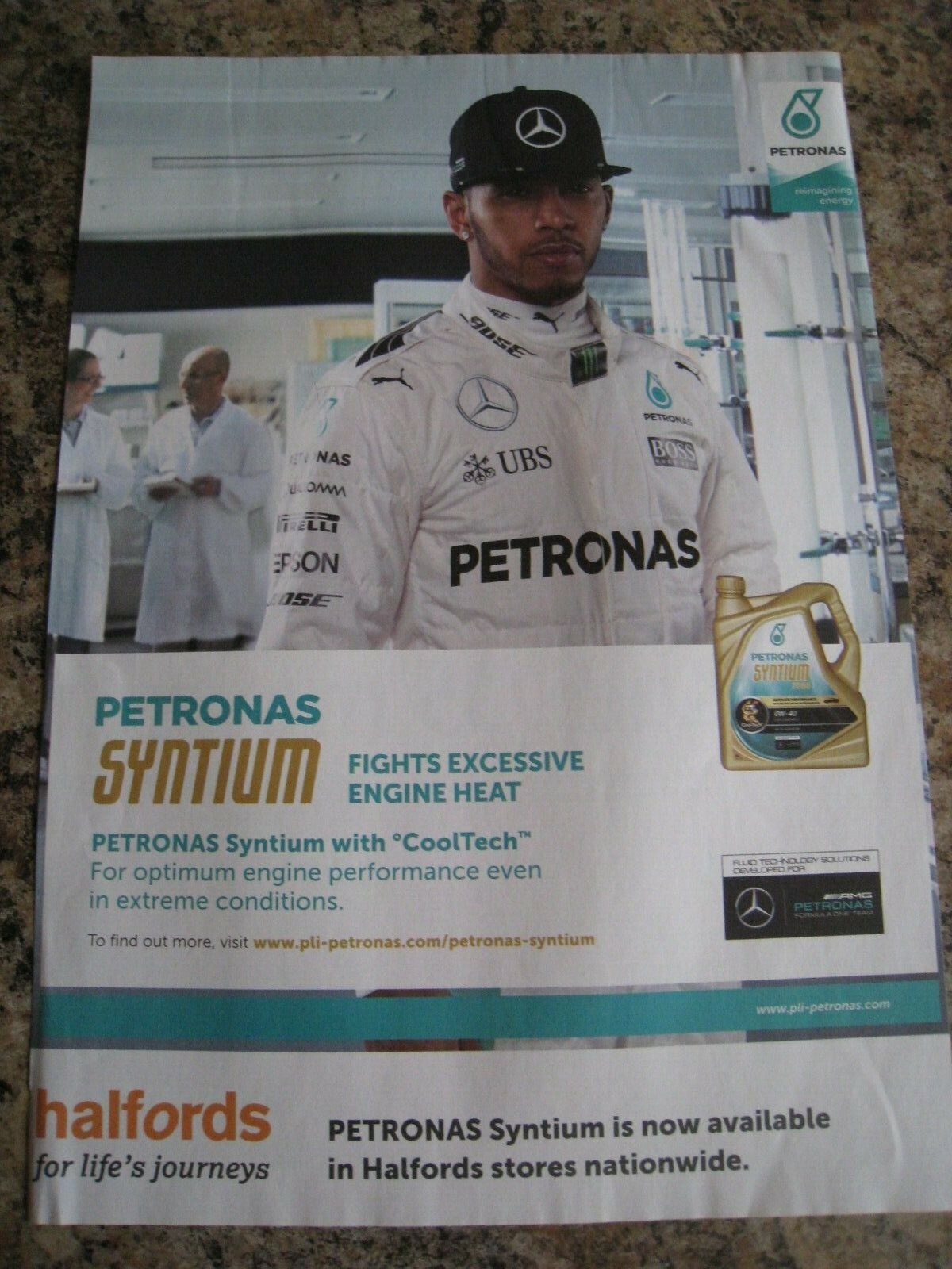LEWIS HAMILTON PETRONAS HALFORDS OIL 2016 POSTER ADVERT APPROX A4 SIZE ...