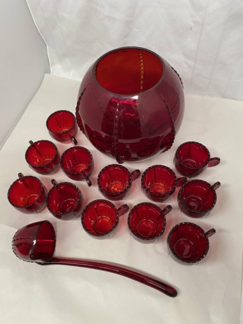 RUBY RED NEW MARTINSVILLE RADIENCE 14 PIECE PUNCH BOWL SET | eBay