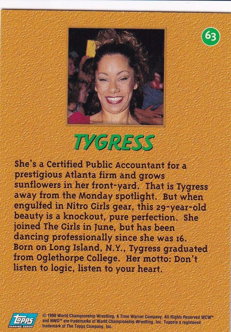 Tygress 1998 WCW NWO Nitro Girls Trading Card #63 WWE WWF Topps Dancer ...