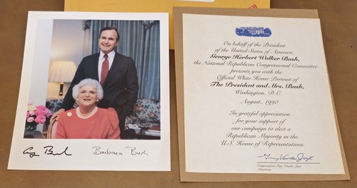 SIGNED AUTOGRAPHED PHOTO President George H.W. Barbara Bush w/ Letter ...