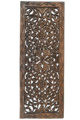Tropical Wood Carved Wall Decor Panel. Floral Wood Wall Art. 35.5"x13.5 ...