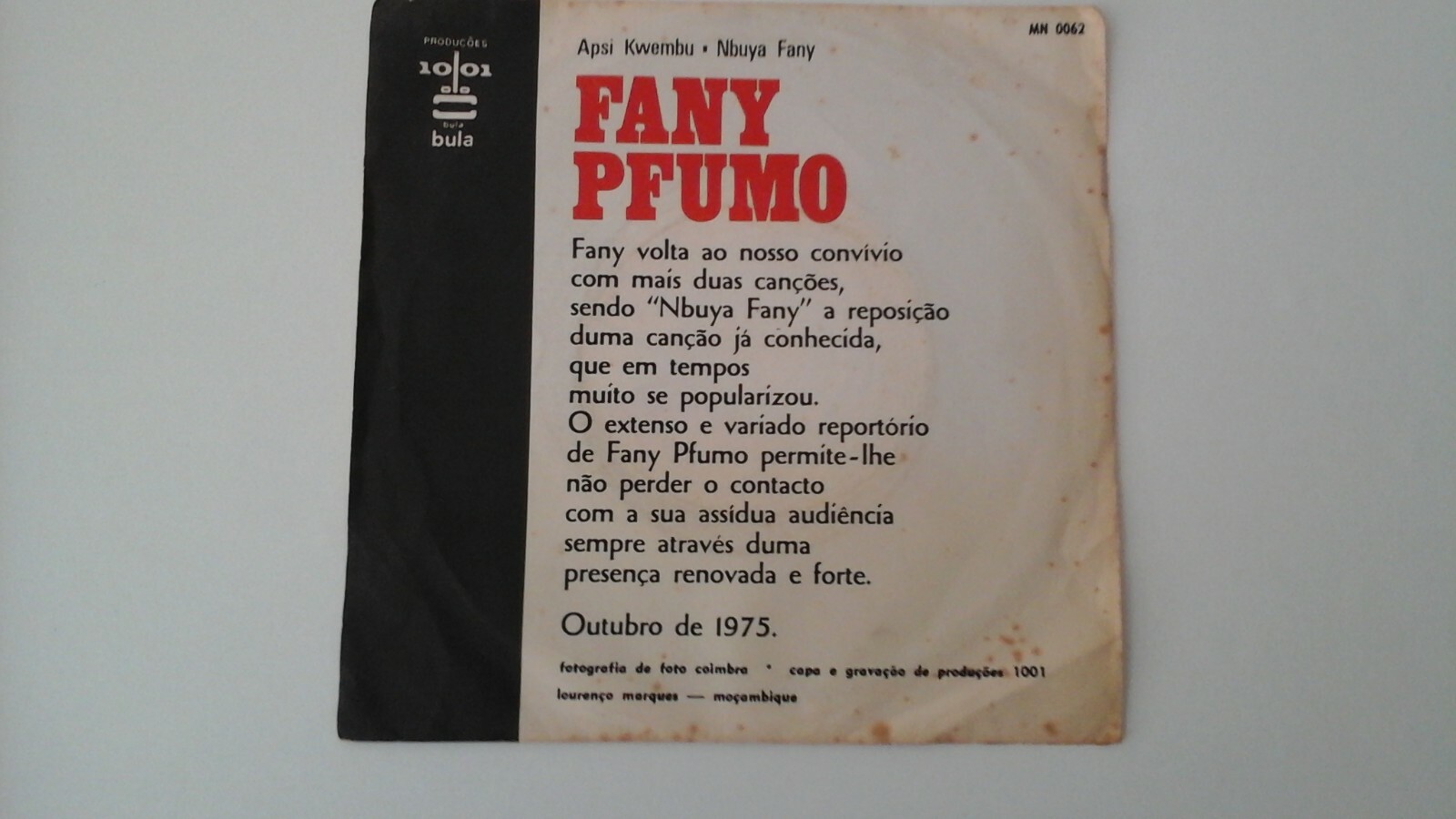 FANY PFUMO * KING OF MARRABENTA * 7/45 VERY RARE MOZAMBIQUE 1975 ...