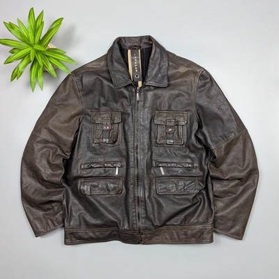 TRAPPER Manila Men's Brown Multi-Pocket Leather Vintage Biker Jacket ...