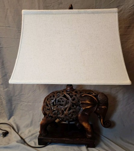 Vintage XL Reticulated Indian Elephant Lamp Wood Base Bombay Style | eBay