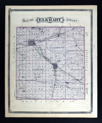 1876 Indiana Map Elkhart County Goshen Bristol Middlebury Wakarusa New ...