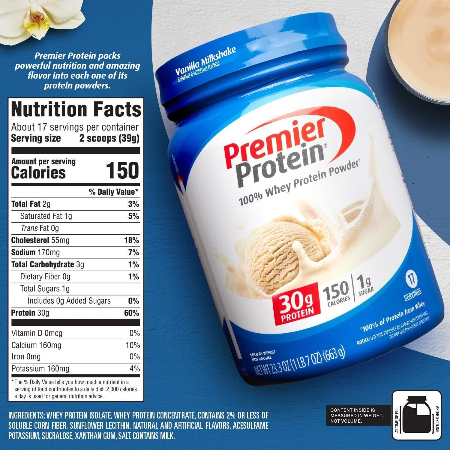 Premier Protein Powder, Vanilla Milkshake, 30g 17 Servings (Pack of 1 ...