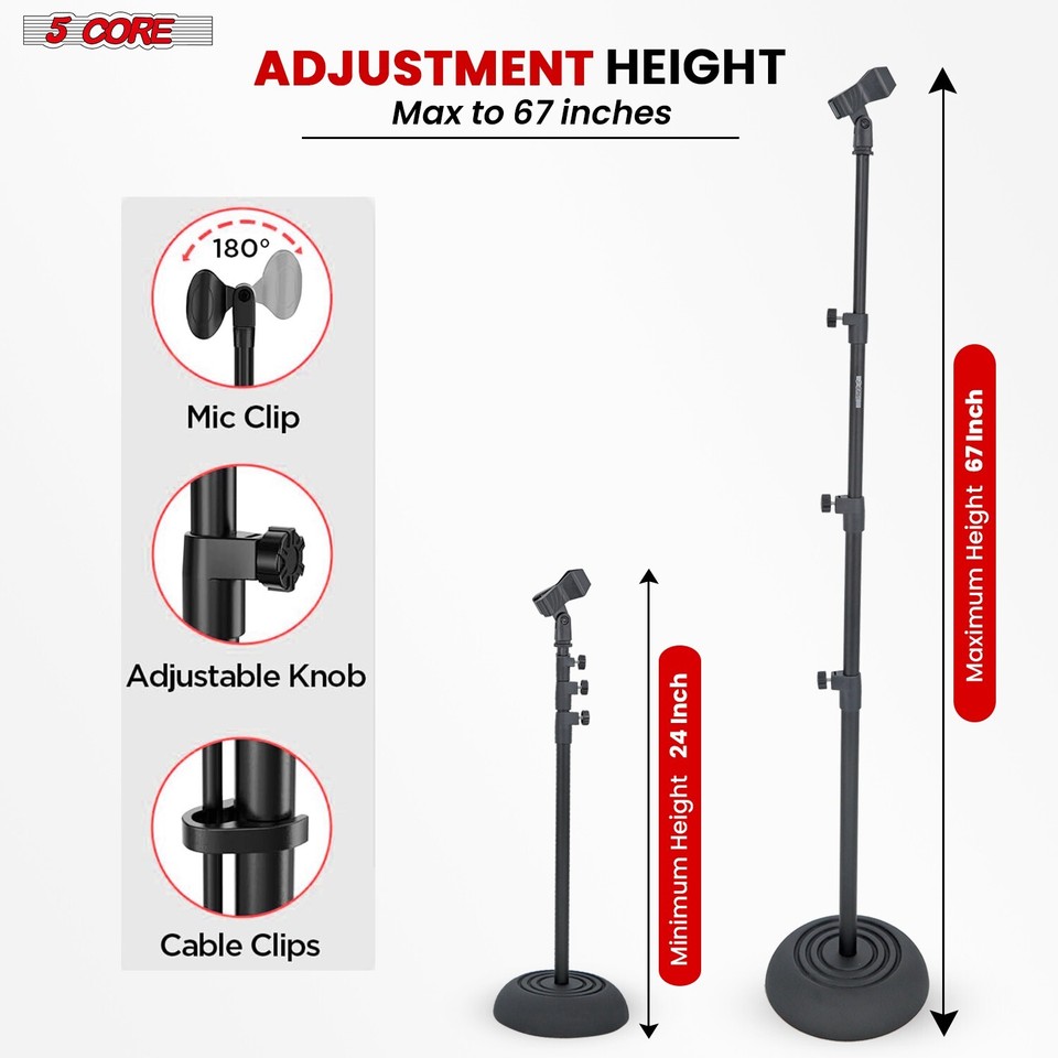 5Core Mic Stand Floor Adjustable Round Base Universal Metal Microphone ...