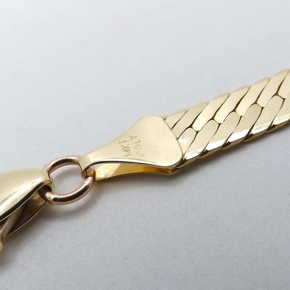 Leslies Solid 14k Gold Herringbone Link Chain Necklace Italy 28gr 18in ...