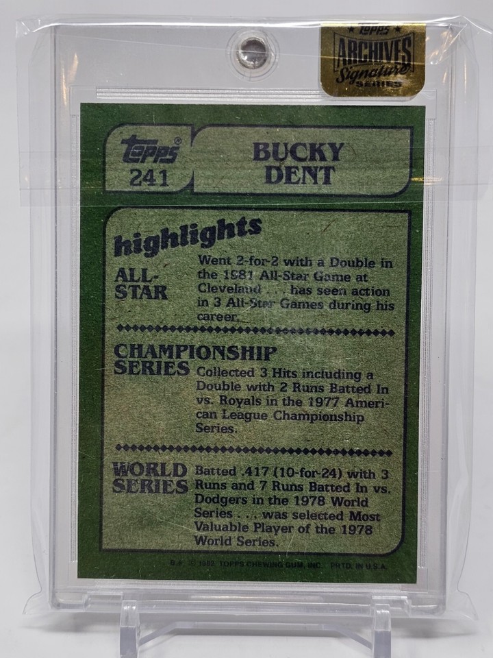 2016 Topps Archives Signature Series Bucky Dent Autograph /118 1982 In ...