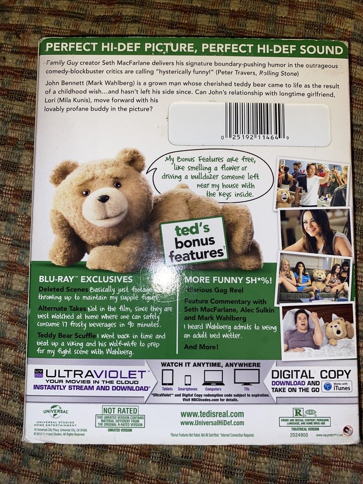 Ted Unrated Blu-ray DVD Disc 2012 2-Disc Set No Digital Code W ...