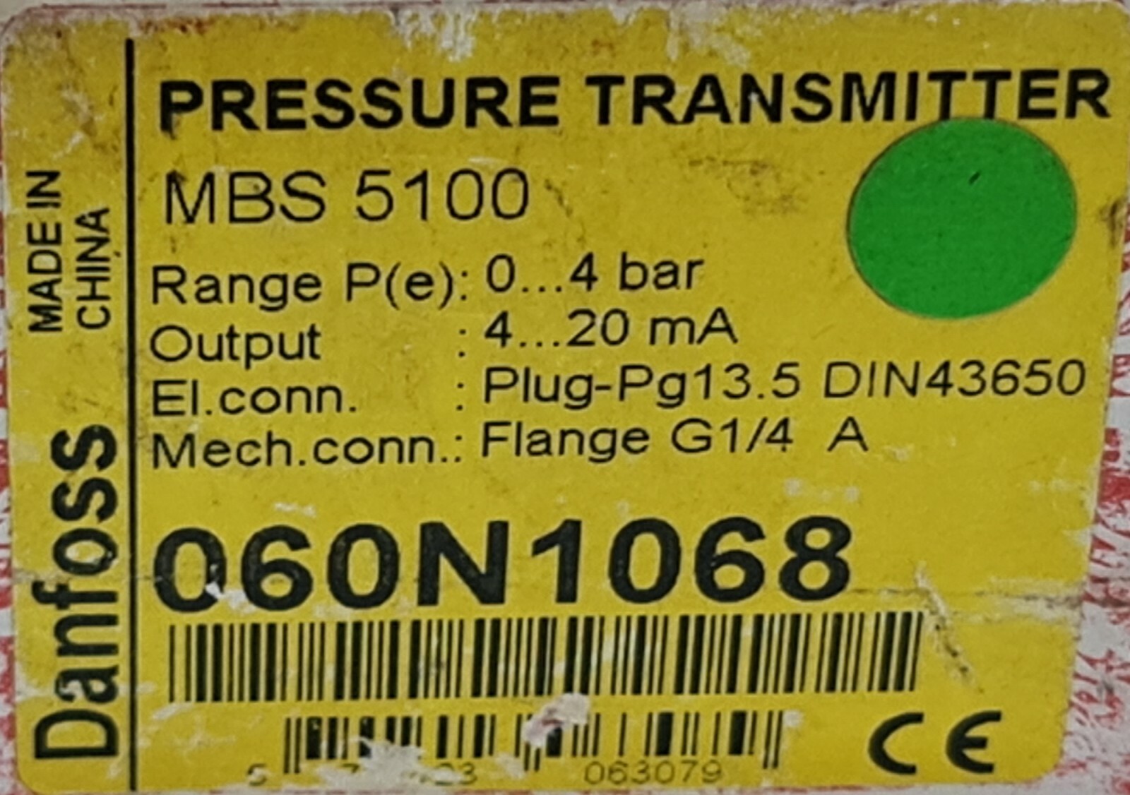 DANFOSS MBS5100 PRESSURE TRANSMITTER 0.00 BAR - 4.00 BAR 060N1068 #2 | eBay