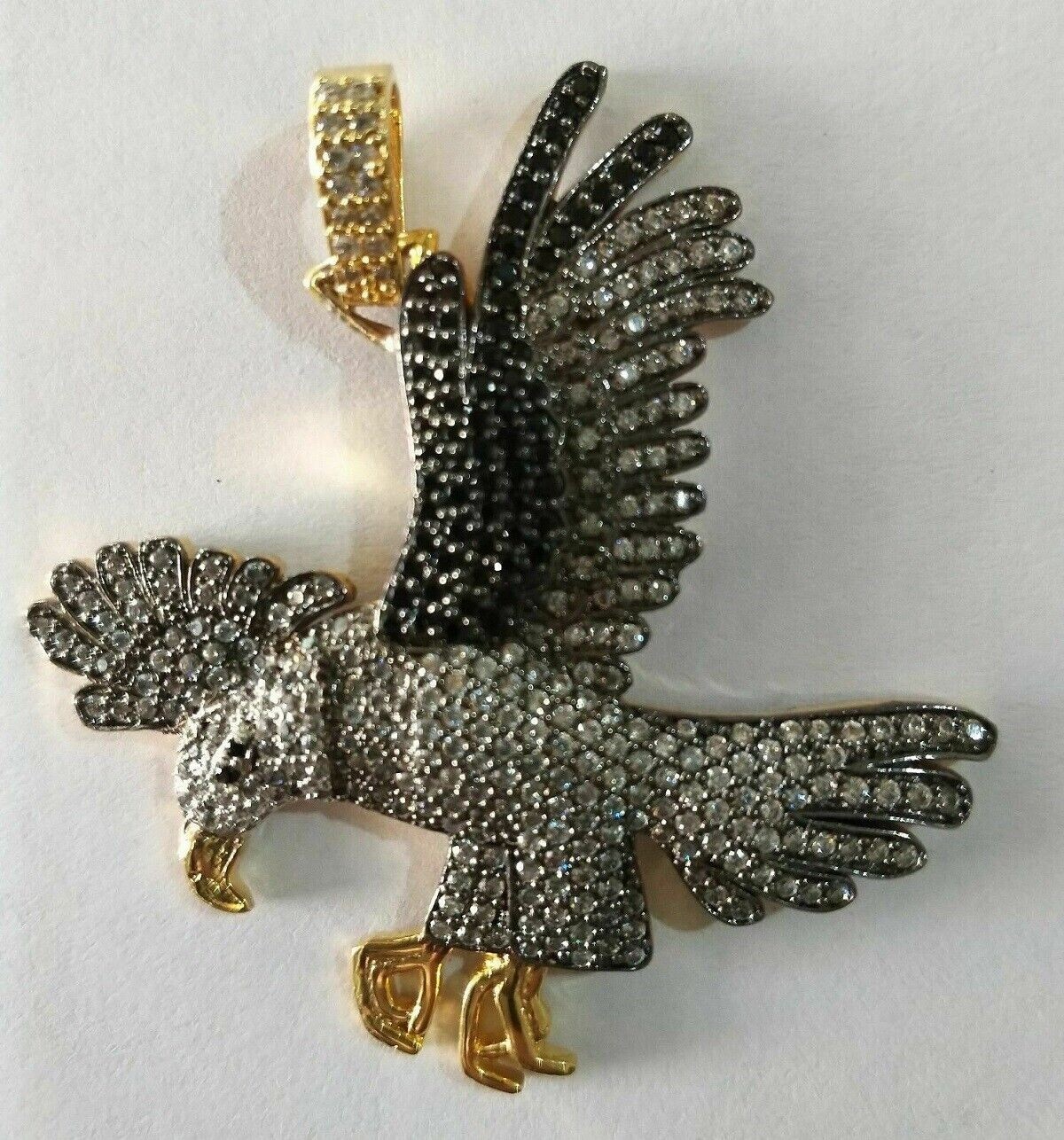 2.50 Ct Round Cut Simulated Diamond Eagle Pendant Charm 14K Yellow Gold ...