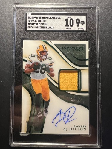 AJ Dillon 2020 Immaculate Rookie Dual Color Patch On-Card Autograph 14/ ...